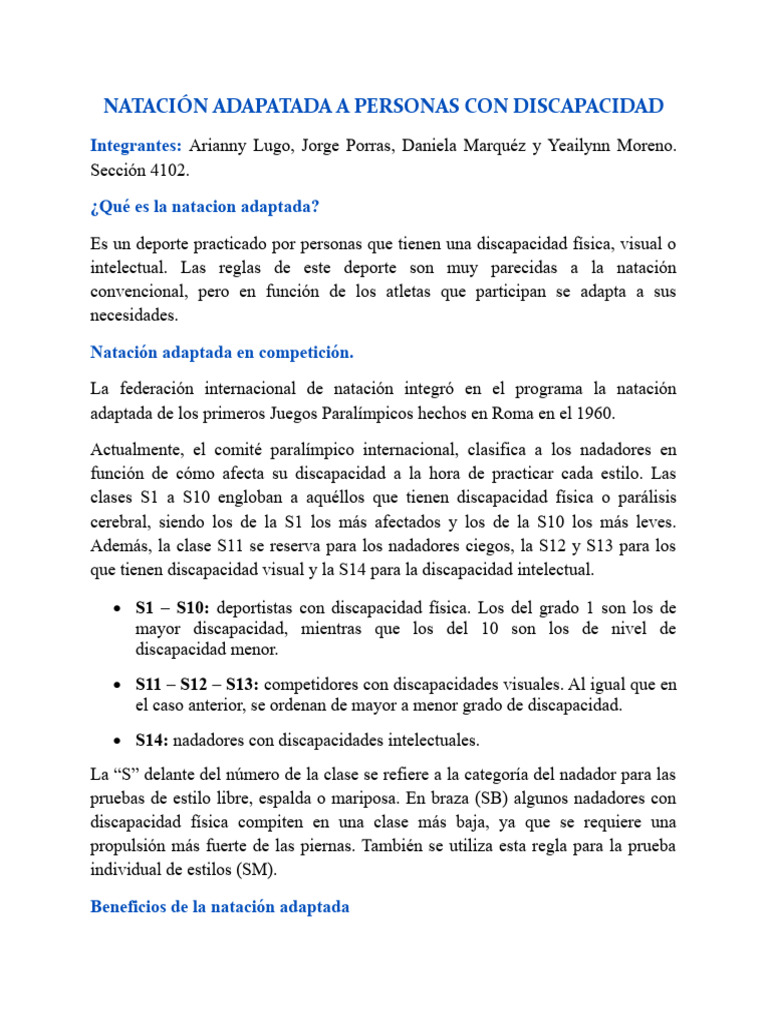 Natación Adaptada para Personas con Discapacidad | PDF | Terapia física