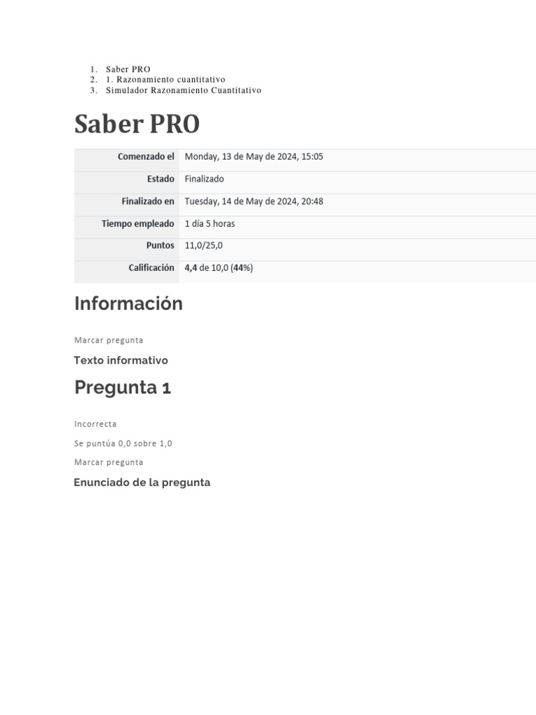 Saber PRO - Razonamiento Cuantitativo | PDF