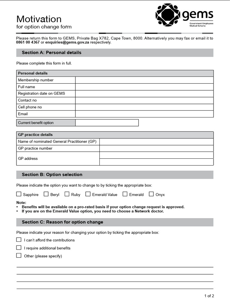 Motivation For Option Change Form | PDF | Gemstone | General Practitioner