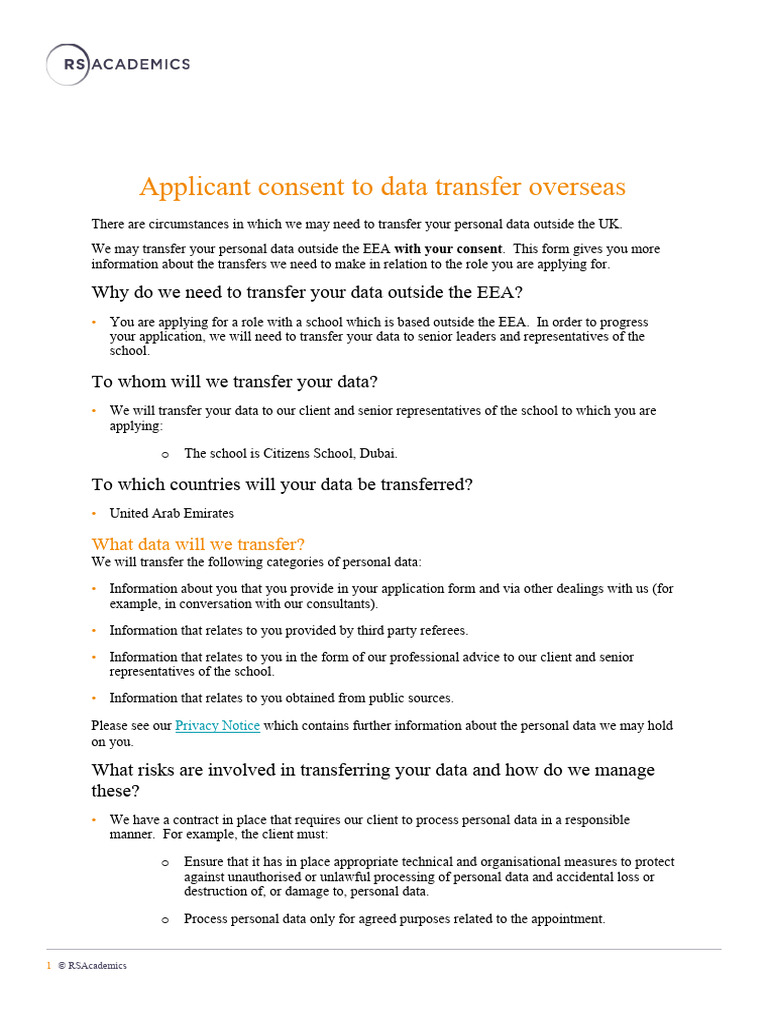 Consent for Overseas Data Transfer | PDF | Information Privacy ...