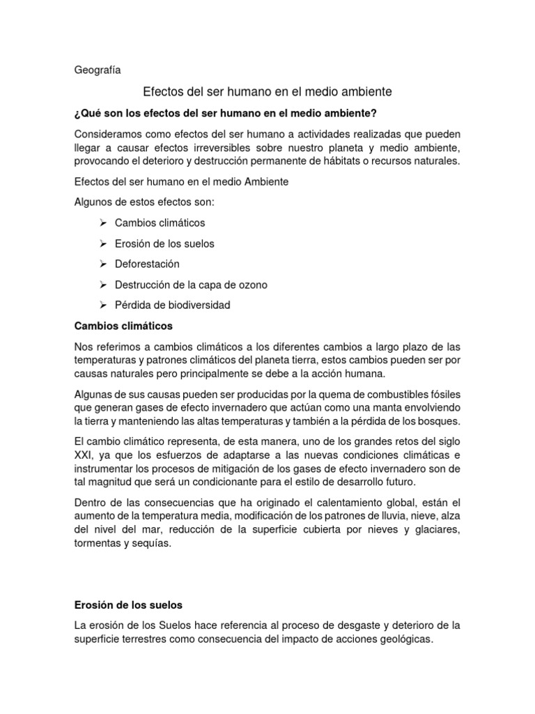 Impacto Humano en el Medio Ambiente | PDF | Deforestación | Entorno natural
