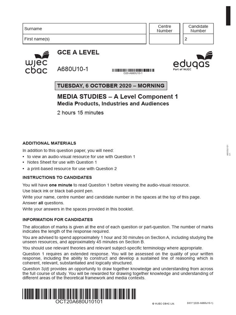 Gce A Level: Tuesday, 6 October 2020 - Morning Media Products ...