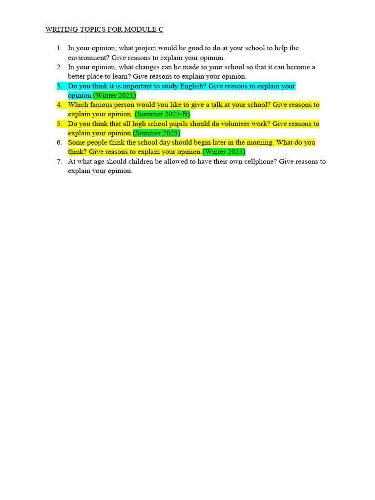 7 - Writing Topics For Module C New Mikud | PDF | Career & Growth ...