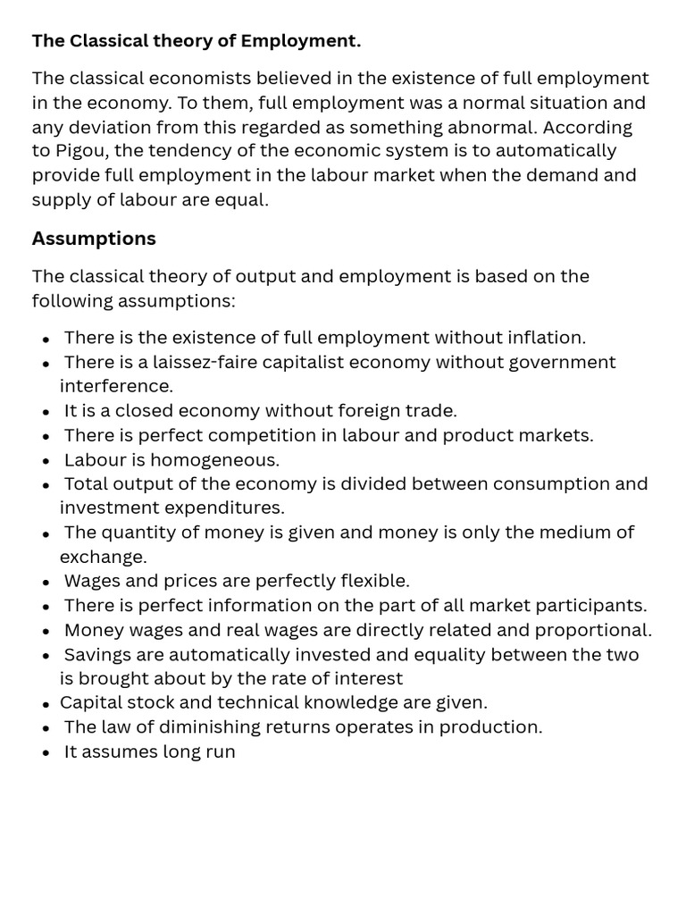 The Classical Theory of Employment. | PDF | Finance & Money Management