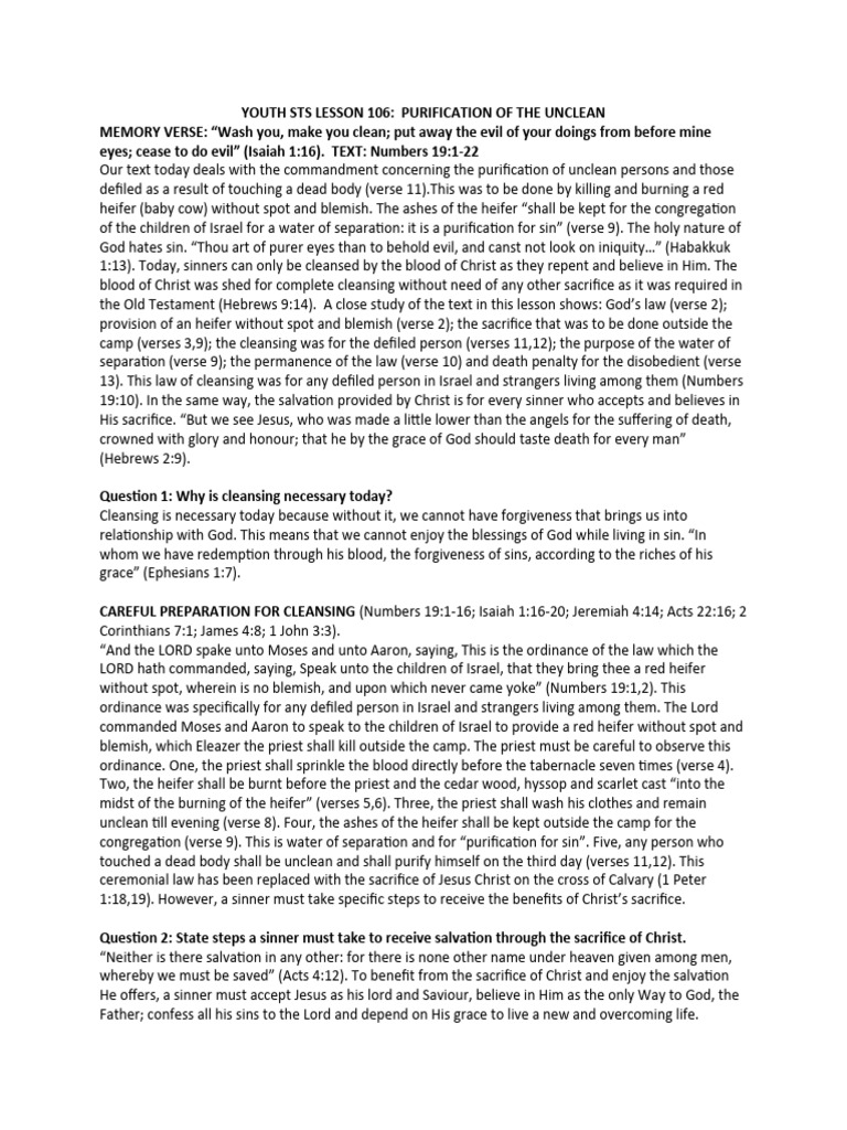 Purification of the Unclean in Scripture | PDF | Jesus | Salvation