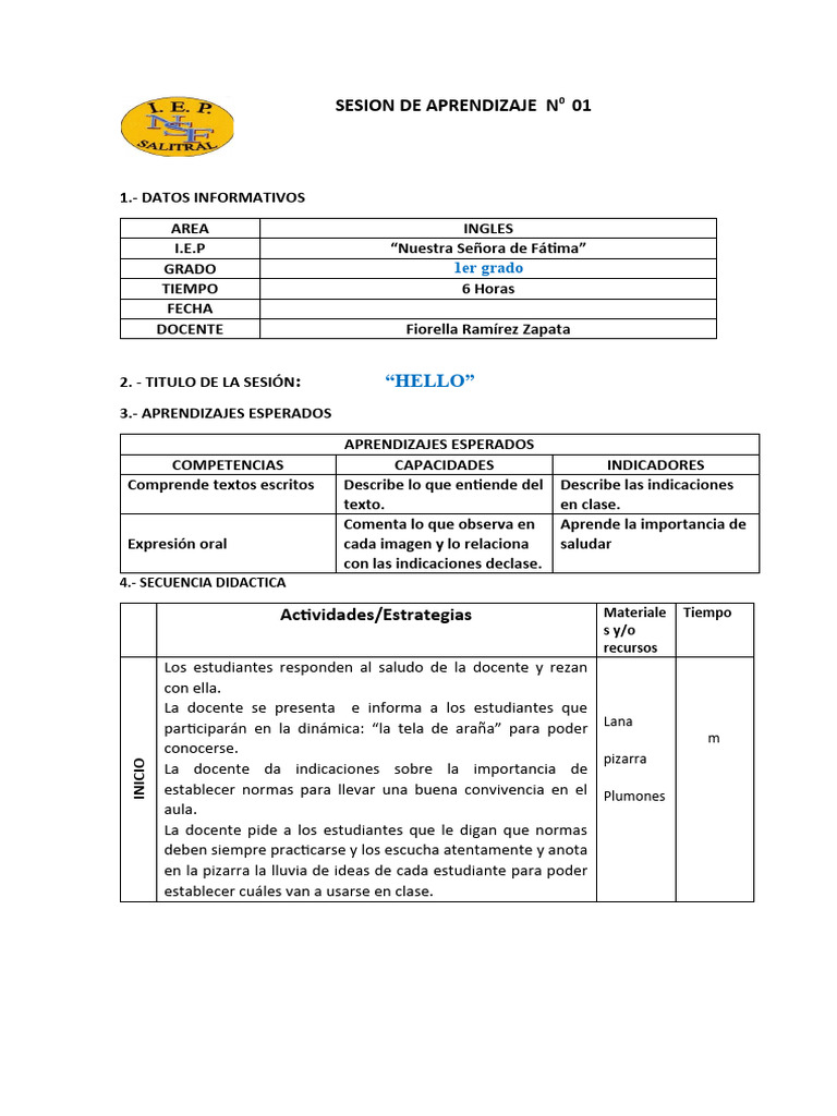 Sesion de La Primera Unidad | PDF | Salón de clases | Evaluación