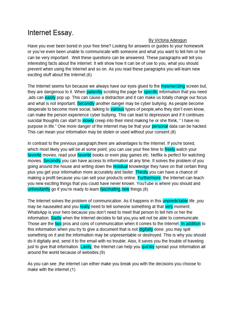 Internet Essay | PDF | Internet | Cyberbullying