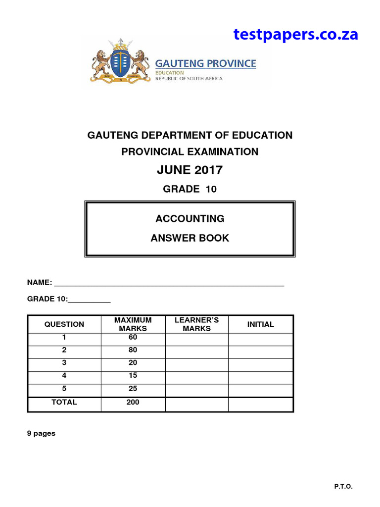 Gr10 Acc June 2017 Answer Book | PDF | Paycheck | Debits And Credits