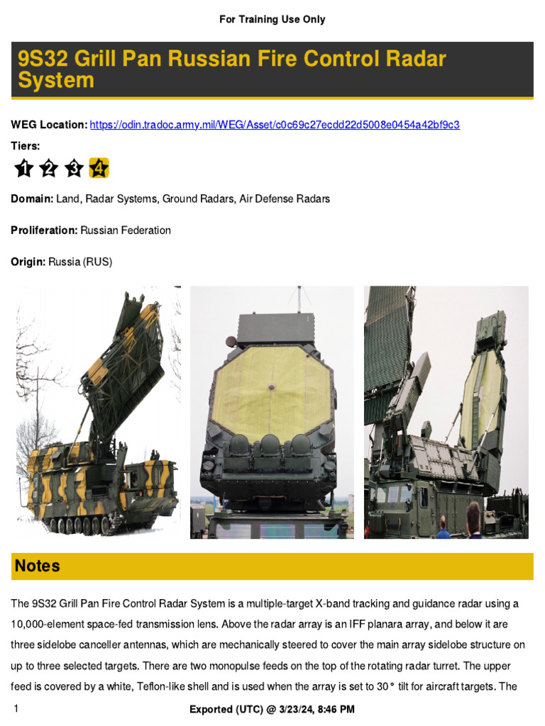 9S32 Grill Pan Russian Fire Control RadarSystem | PDF | Radar ...
