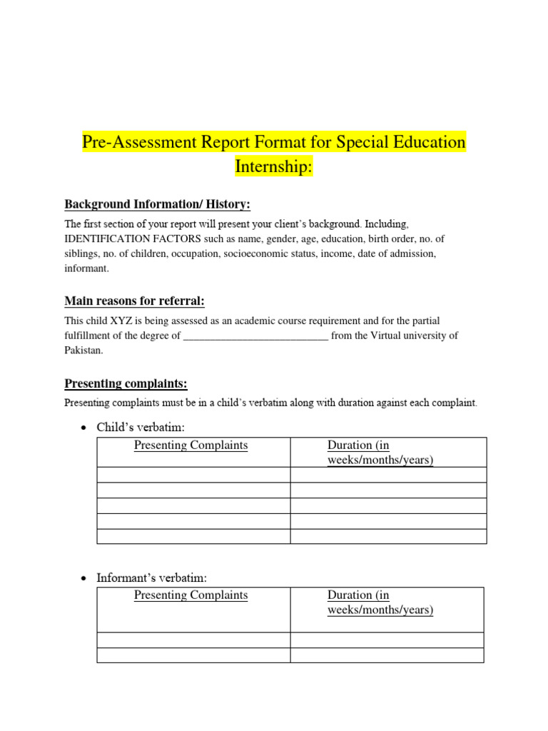 Pre-Assessment Psychology Report Format | Download Free PDF | Dsm 5 ...
