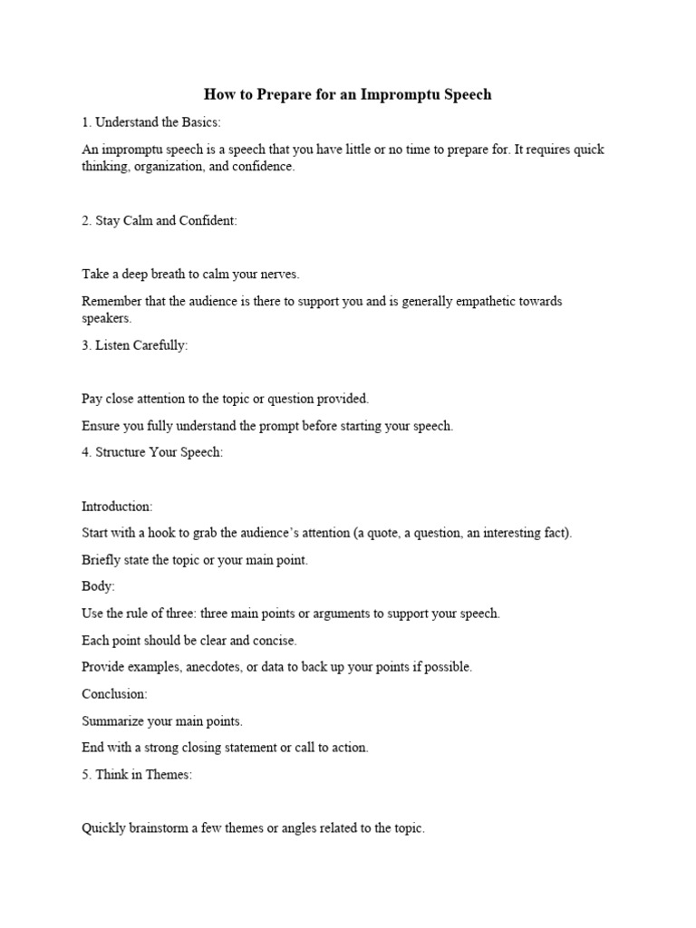 How To Prepare For An Impromptu Speech | PDF | Thought | Cognition