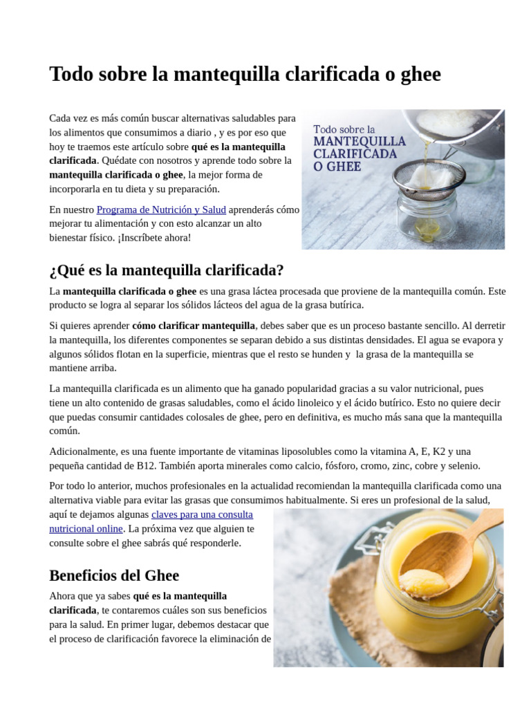 Mantequilla Clarificada o Ghee | PDF | Mantequilla | Alimentos