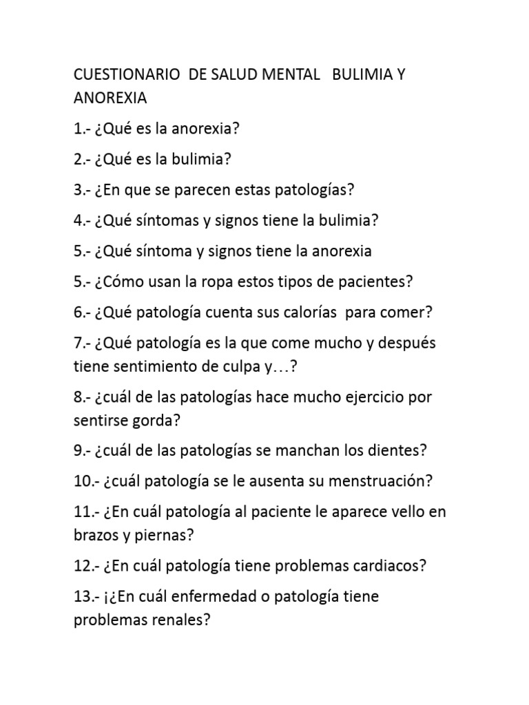Cuestionario de Salud Mental Bulimia y Anorexia | PDF
