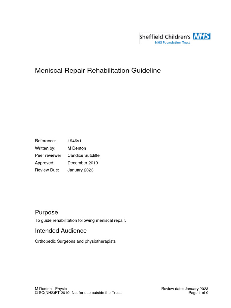 Post Meniscal Repair Rehabilitation | PDF | Physical Therapy ...