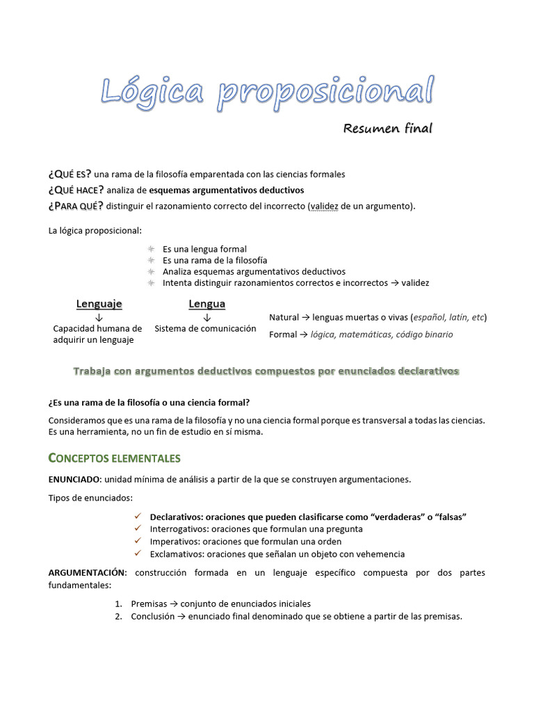 Lógica Resumen Final | PDF | Proposición | Verdad