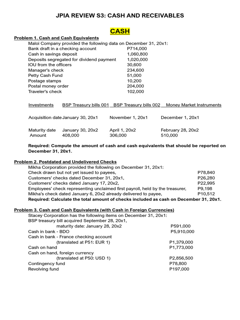 JPIA REVIEW S3 Cash and Receivables | PDF | Cash | Cheque