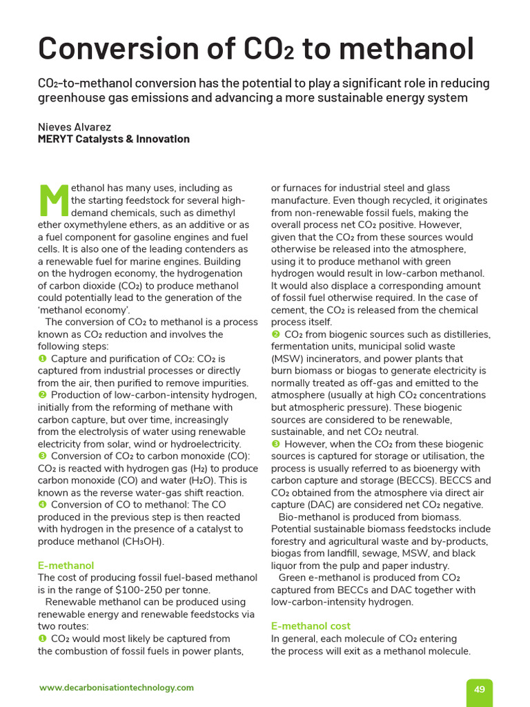 Conversion of CO2 To Methanol | PDF | Methanol | Carbon Dioxide