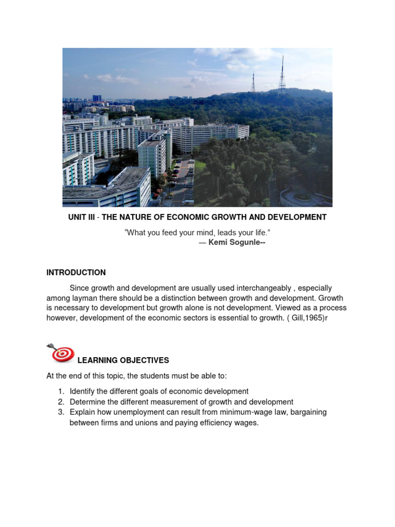 UNIT III The Nature of Economic Growth and Development | PDF | Cost Of ...
