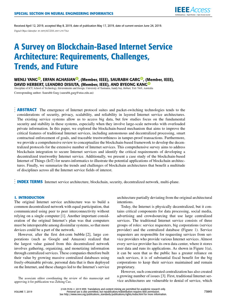A Survey On Blockchain Based Internet Service Architecture Requirements Challenges Trends and ...