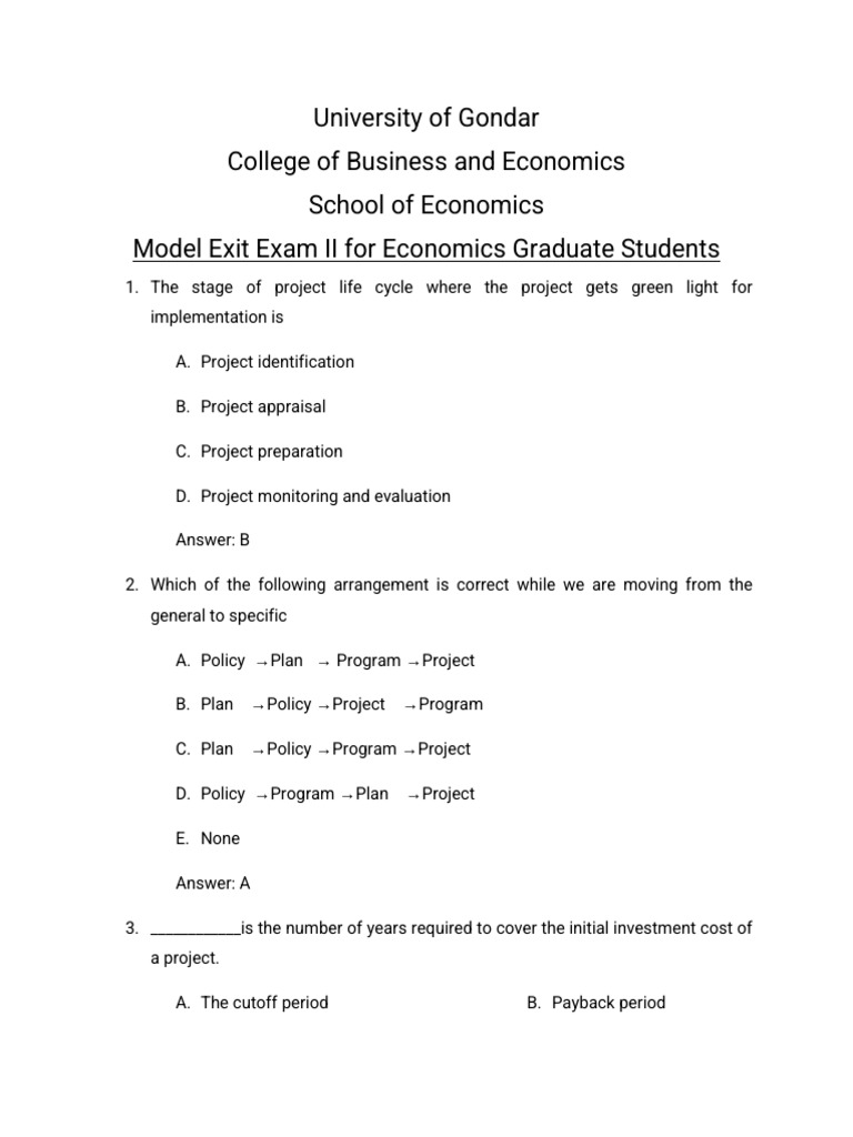 Model Exit Exam For Economics-1-1 | PDF