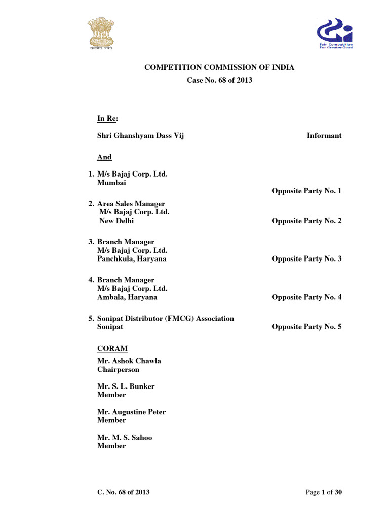 Ghanshyamdas V Bajaj, CCI Order | PDF | Goods | Market (Economics)
