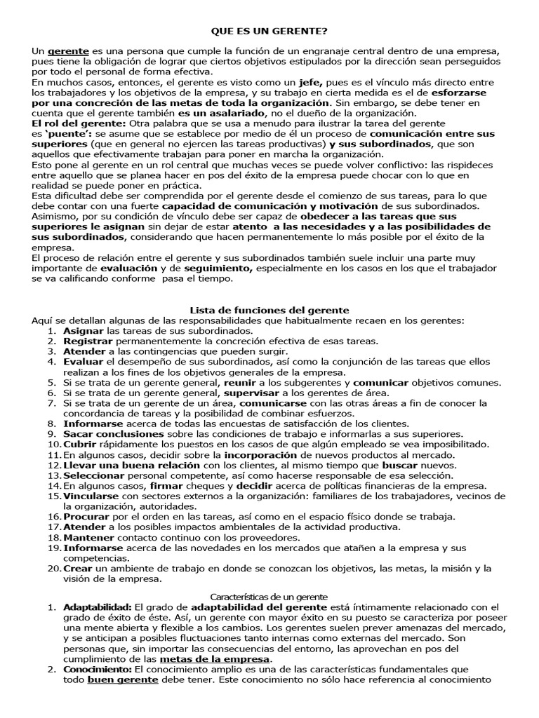 Rol y Funciones del Gerente | PDF | Business | Sociedad