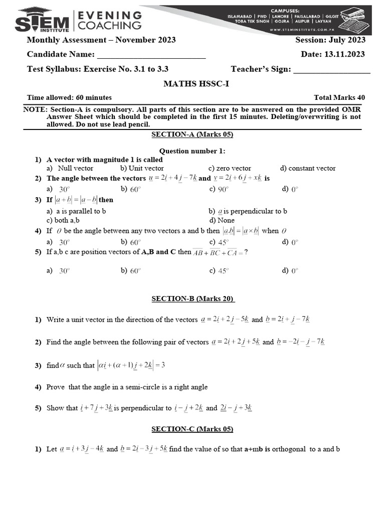 CH # 3 Vectors | PDF