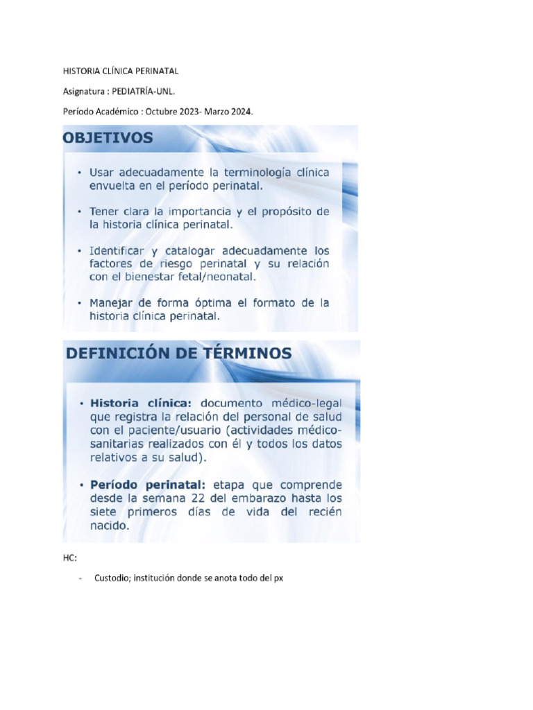 Historia Clínica Perinatal | PDF | Parto | El embarazo