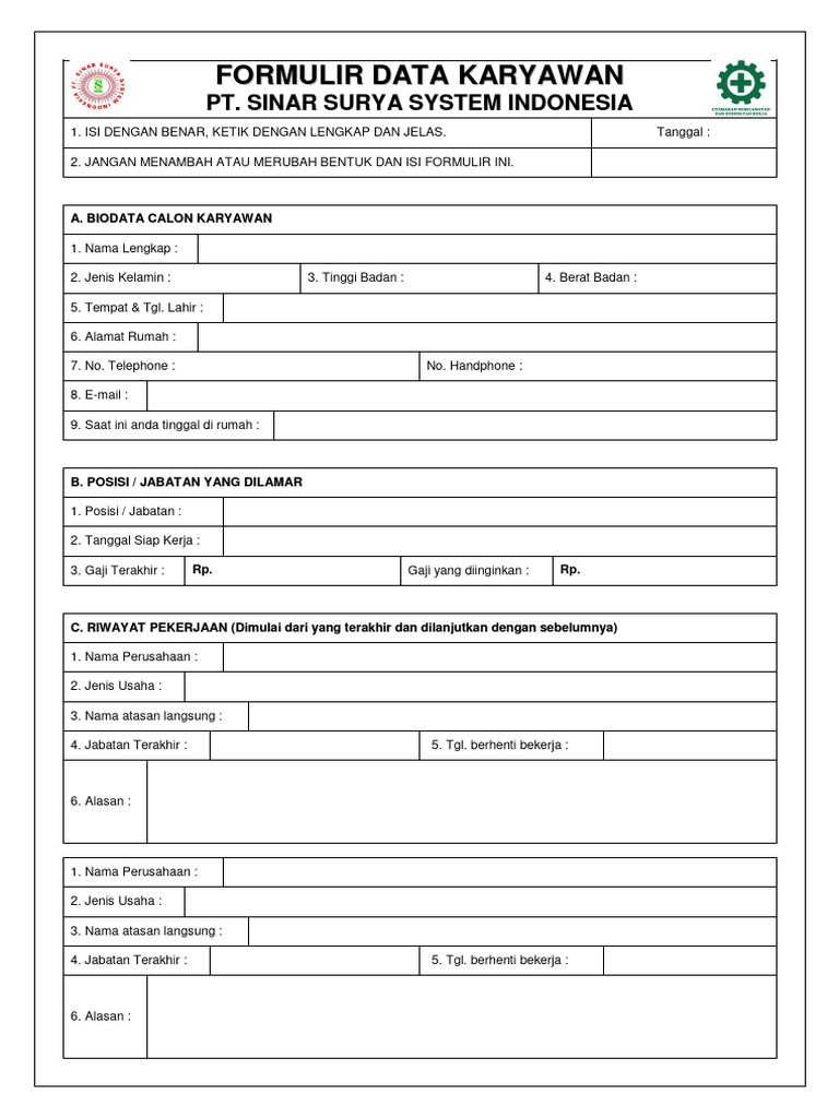 Form Interview Karyawan Baru R1.PT - SSSI | PDF