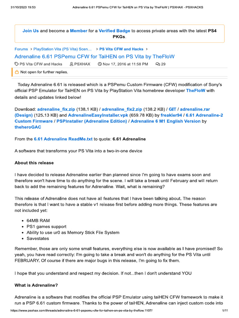 Adrenaline 6.61 PSPemu CFW For TaiHEN On PS Vita by TheFloW - PSXHAX - PSXHACKS | PDF