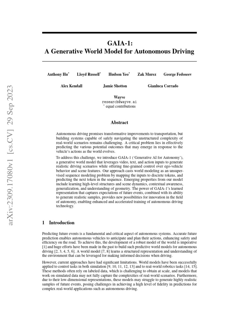 GAIA-1: A Generative World Model For Autonomous Driving | Download Free PDF | Data Compression ...