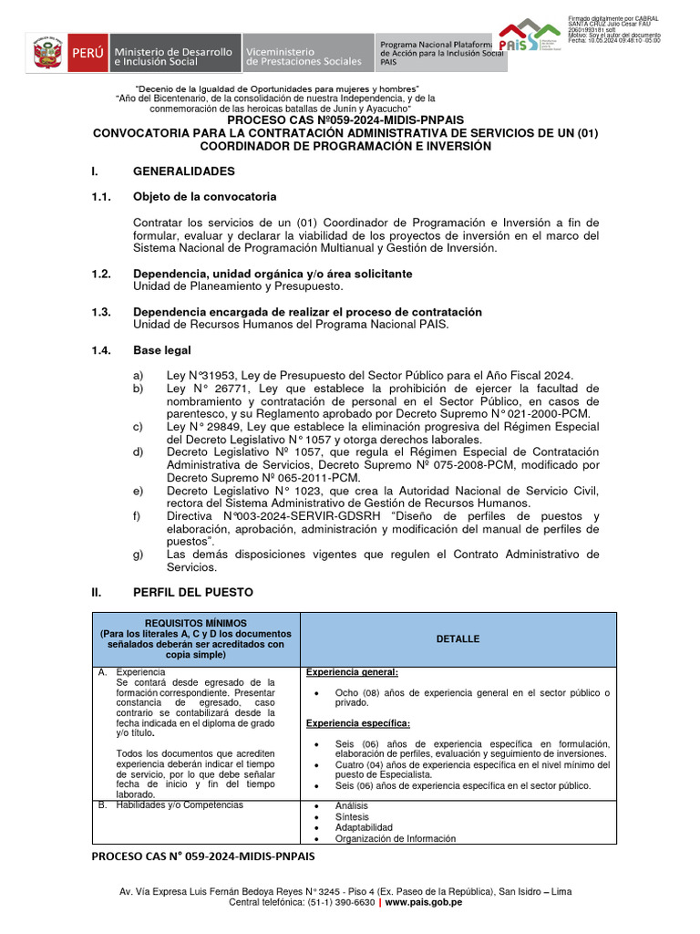 Bases Cas 059-2024 (1) (F) | PDF | Gestión de recursos humanos