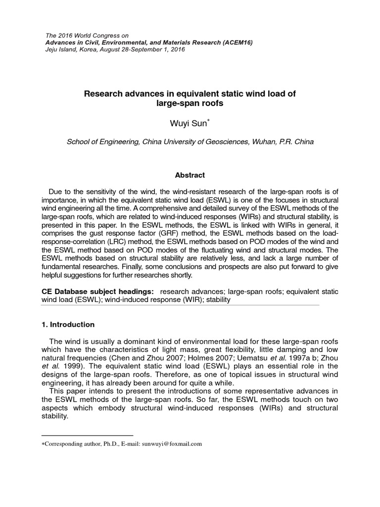 Research Advances in ESWL of Large-span Roofs | PDF | Principal Component Analysis | Force