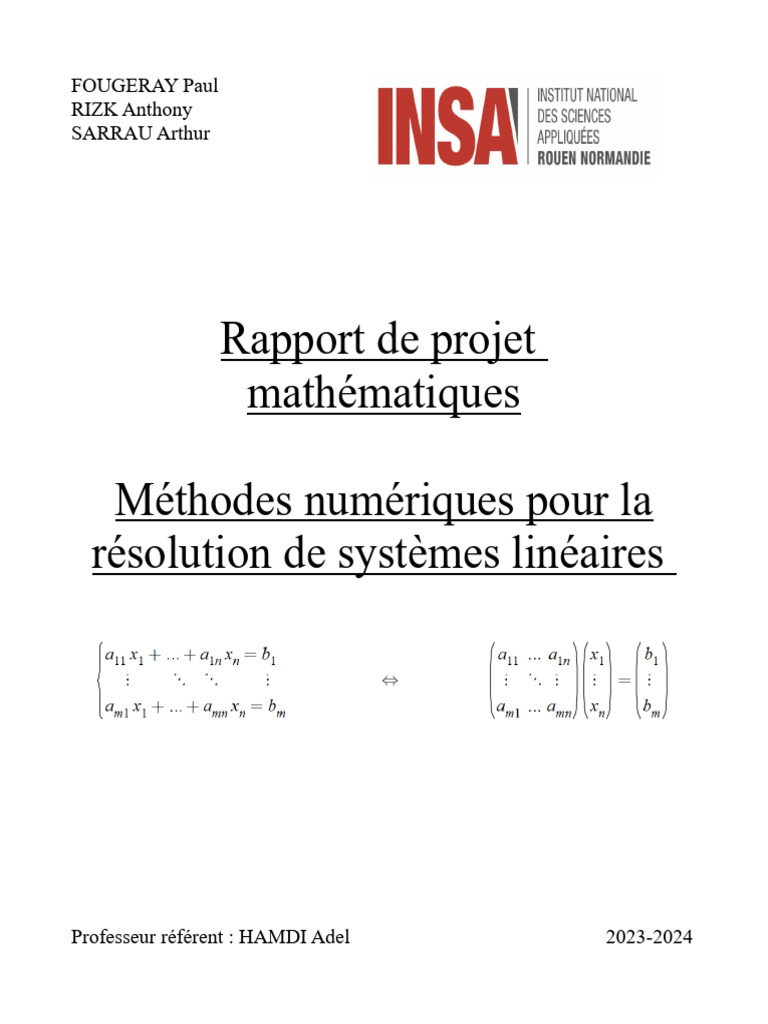 Résolution numérique des systèmes linéaires | PDF | Matrice ...