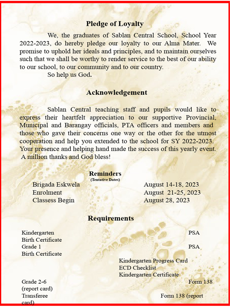 Sablan Central School Graduation 2023 | PDF