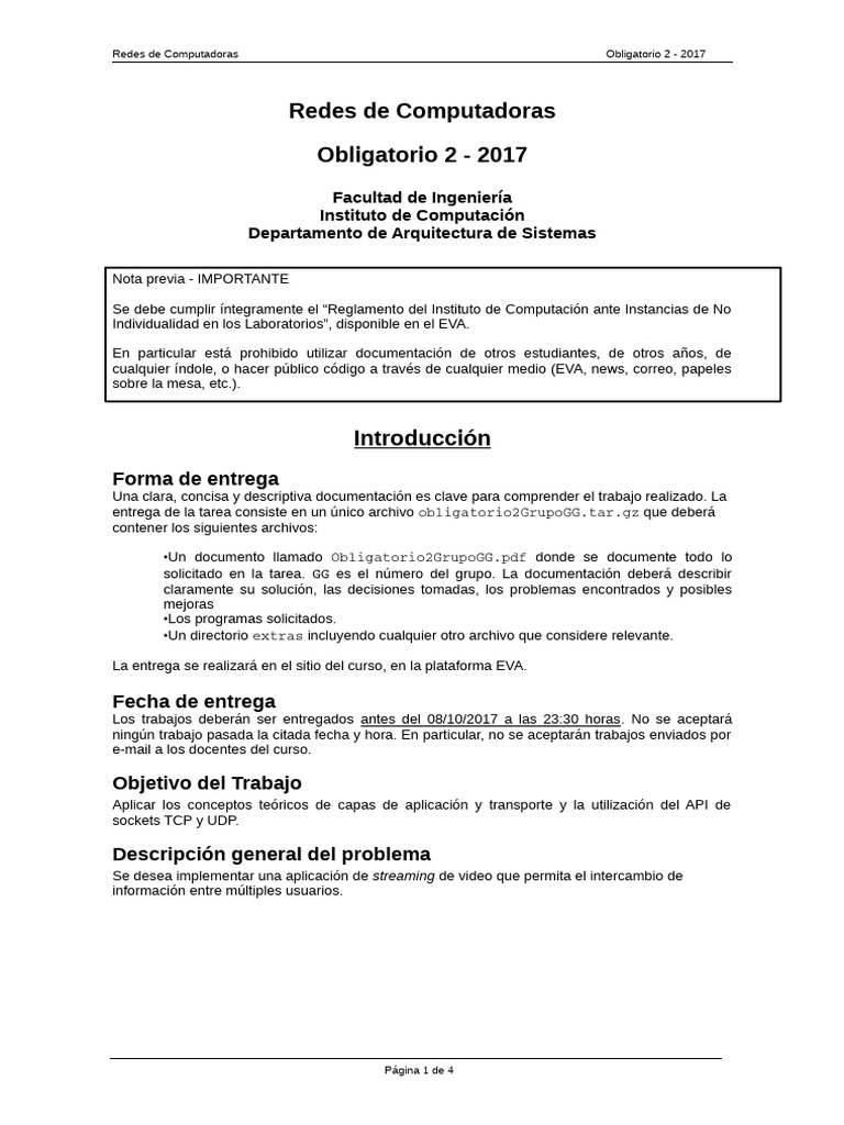 Obligatorio2 2017 | PDF | Protocolo de Control de Transmisión | Streaming Media