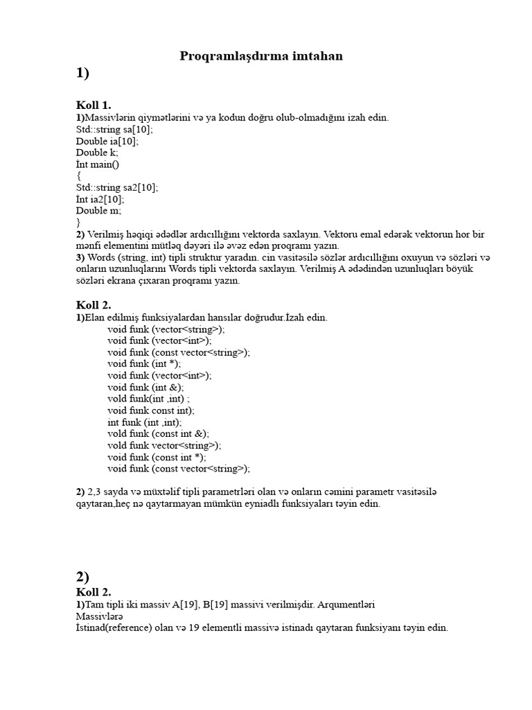 Proqramlaşdırma Imtahan | PDF