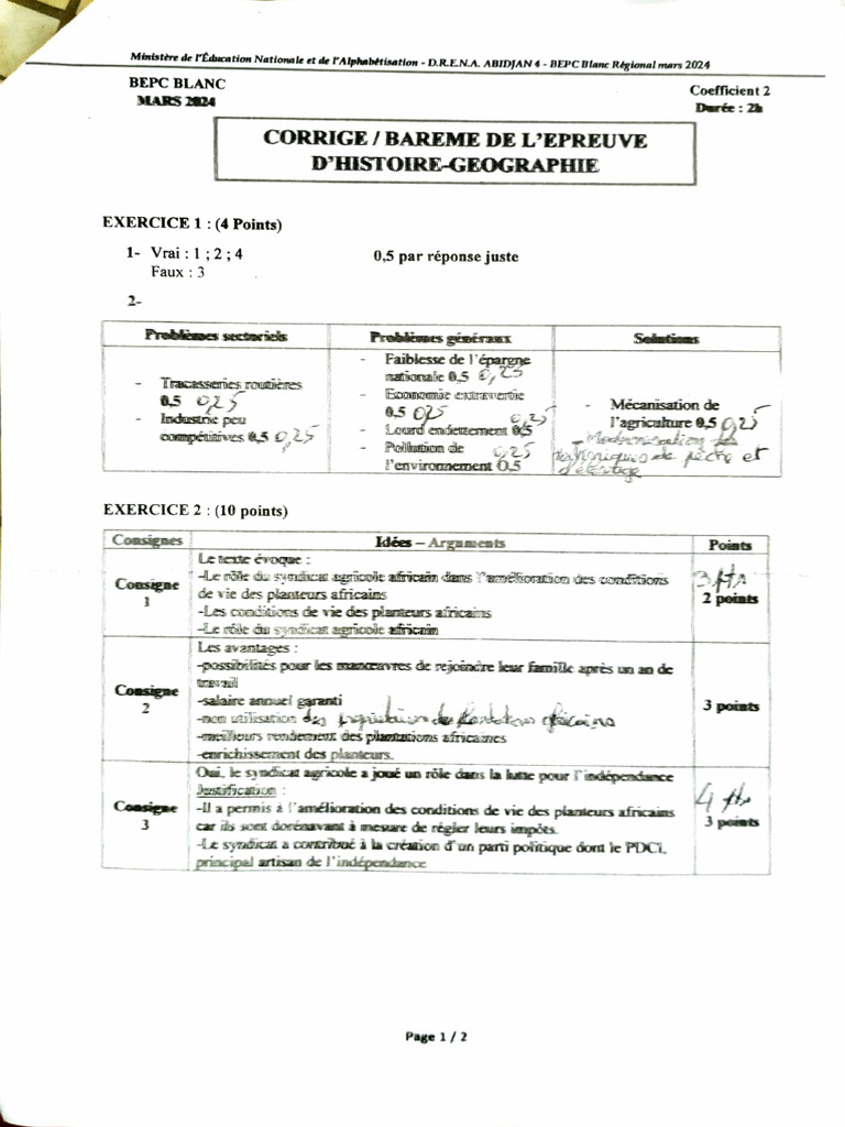 Barème BEPC Blanc | PDF