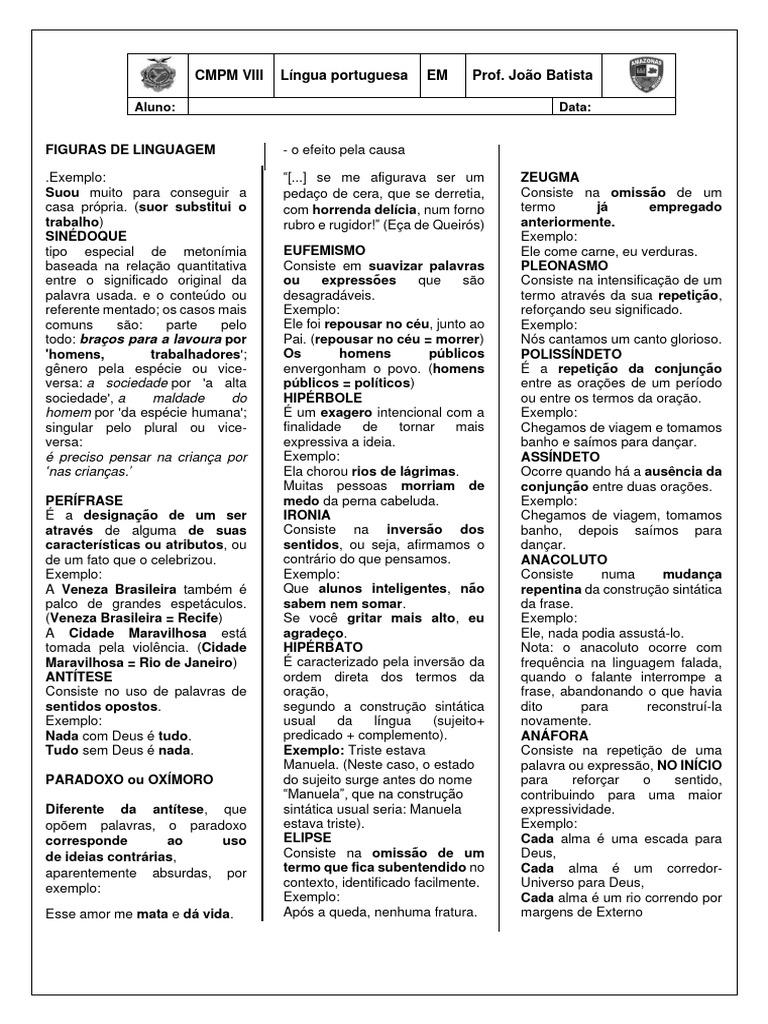 Figuras de Linguagem 3 Série CMPM VIII 23 04 2024 | PDF | Metáfora | Deus