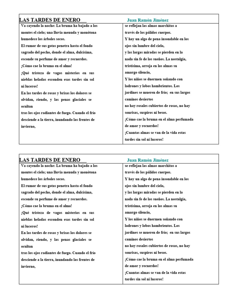 LAS TARDES DE ENERO (3ERO Sec) | PDF | Arte | Poesía