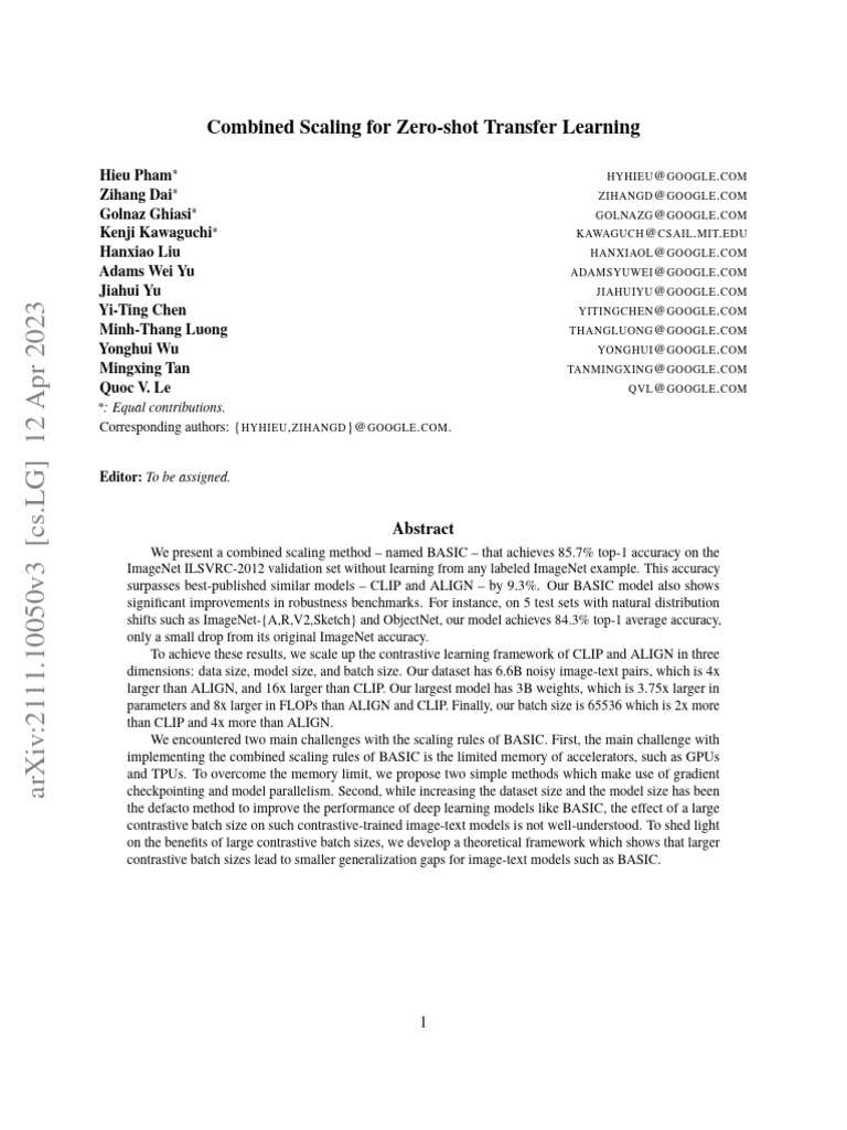 Combined Scaling For Zero-Shot Transfer Learning | PDF | Deep Learning ...