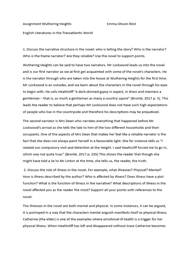 Assignment Wuthering Heights | PDF | Wuthering Heights | Heathcliff ...