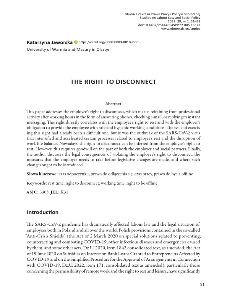 The Right to Disconnect | PDF | Employment | Overtime