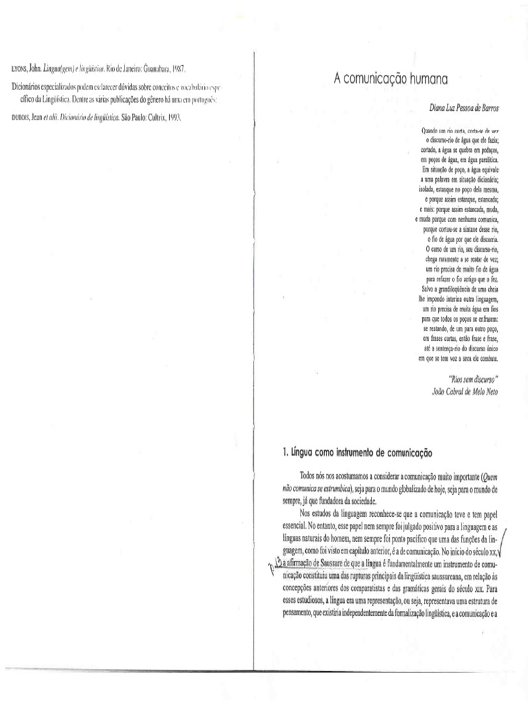Barros A Comunicação Humana in Fiorin 2003 Introdução A Linguística | PDF