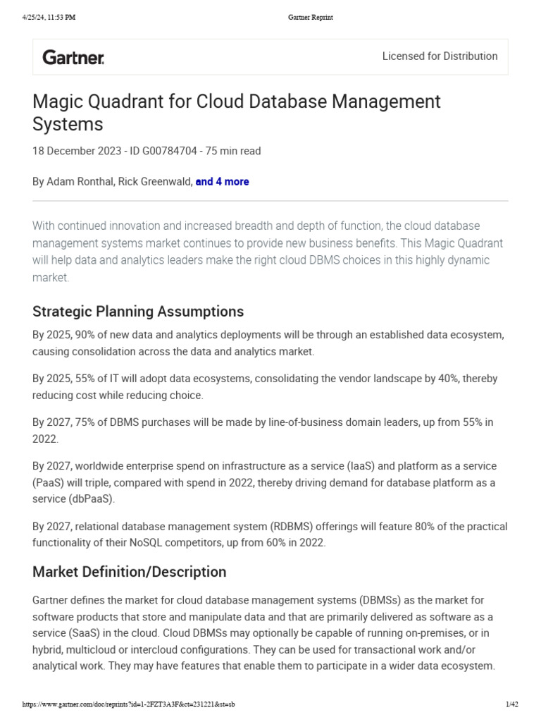 Gartner Reprint | PDF | Cloud Computing | Databases