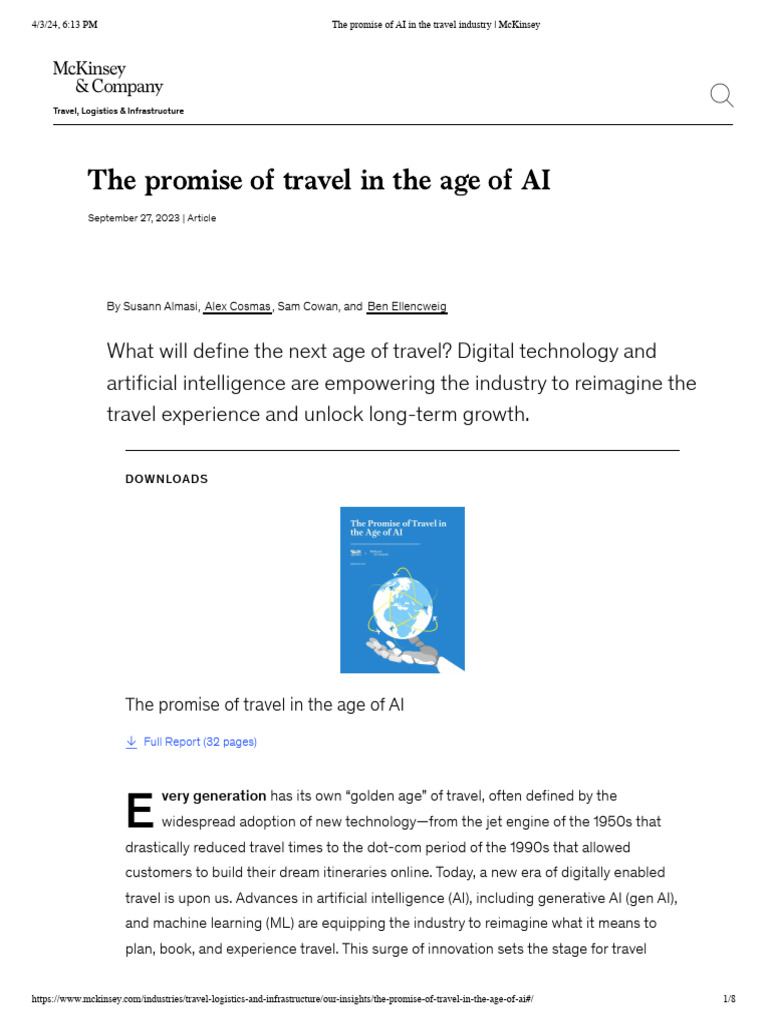 The Promise Of Ai In The Travel Industry Mckinsey Pdf Artificial