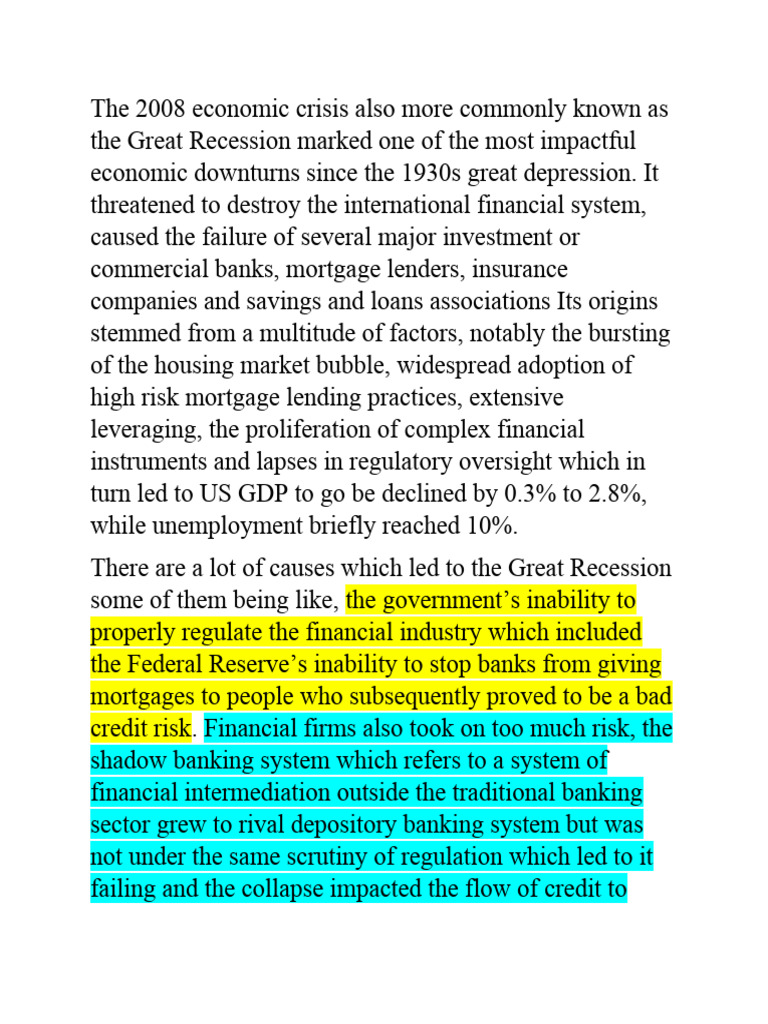 2008 economic crisis | PDF | Mortgages | Great Recession