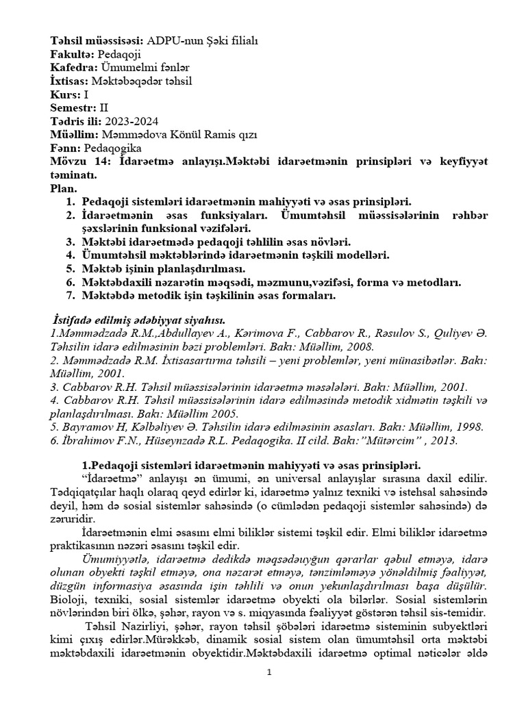 Mövzu 14. Pedaqogika MQ Konul | PDF