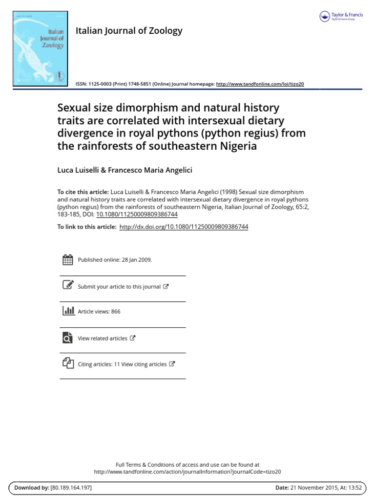 Sexual Size Dimorphism and Natural History Traits Are Correlated With ...