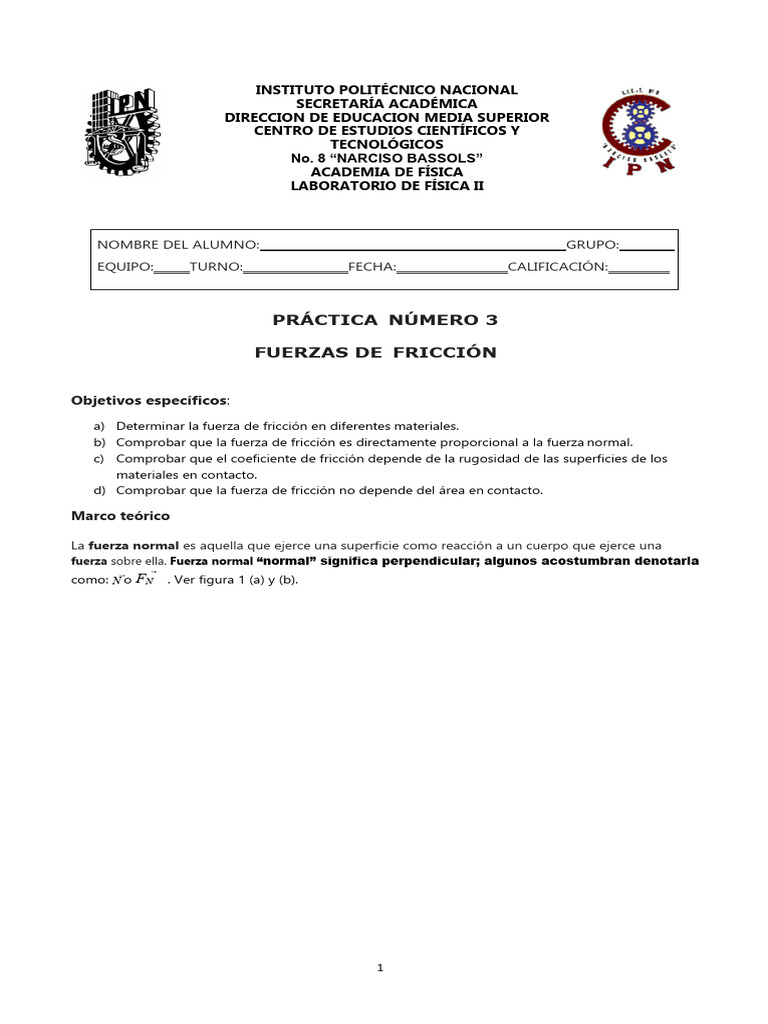 Pr-Ctica 3. Fuerza de Fricci-N | PDF | Fricción | Fuerza